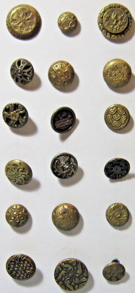 54 Vintage Antique Victorian BUTTON Lot Brass Metal Picture Steel Cut ...