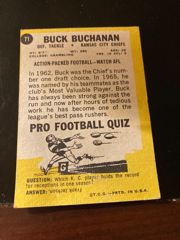1967 Topps football #71 Buck Buchanan KC Chiefs creases | eBay