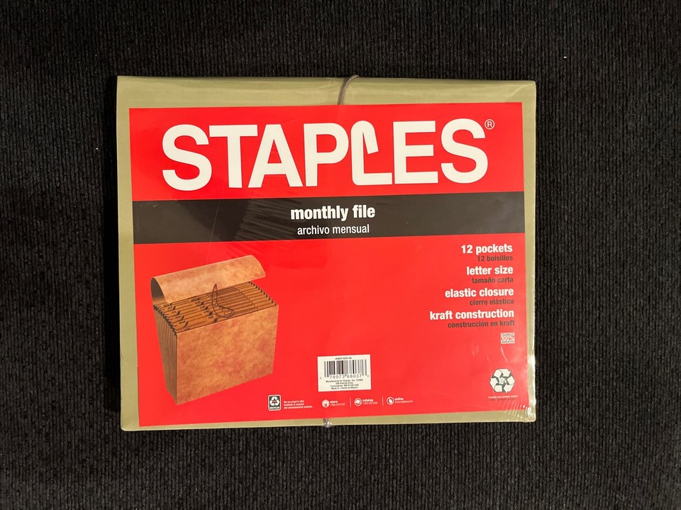 Staples Open Top File 12 Pockets Letter Brown Daily Expanding File | eBay