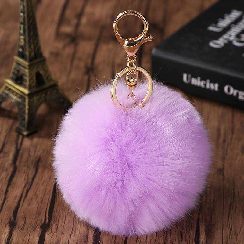 Soft Faux Fluffy Rabbit Fur Pompom Keyring Bag Charm Keychain Pom Pom ...