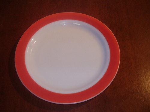 Vintage 1960's Pyrex Milk Glass dinnerware single Red Stripe 12 ...