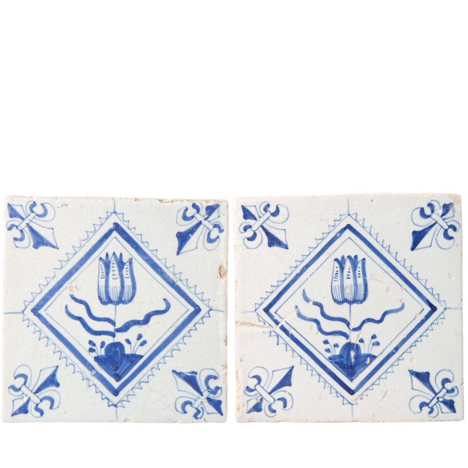 Nice field of 25 Dutch Delft Blue tiles, tulip in a diamond, 17th ...
