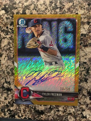 2018 Bowman Chrome Tyler Freeman Indians RC Gold Shimmer Auto #/50 | eBay