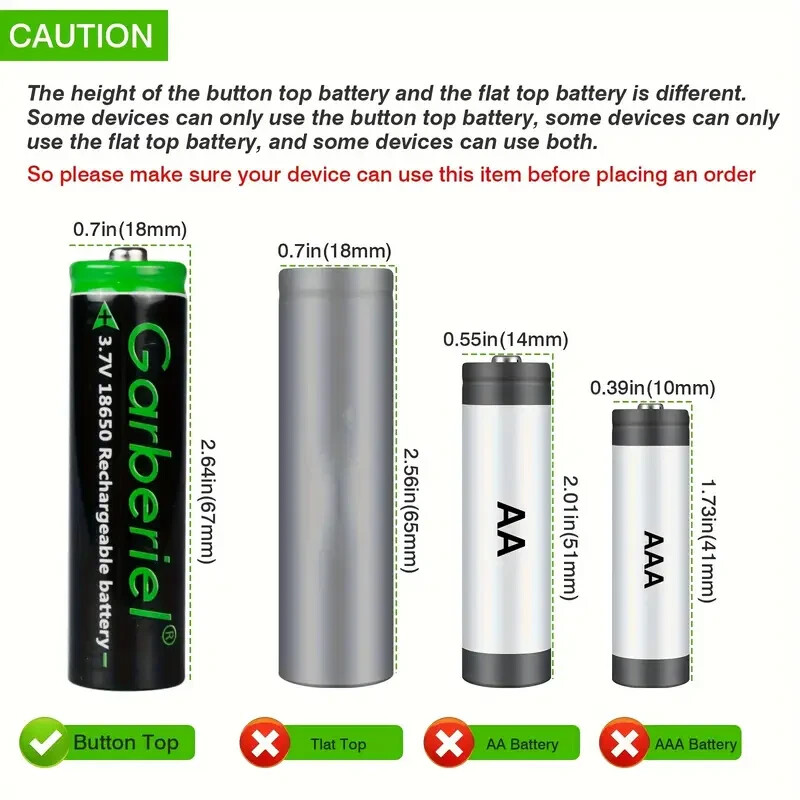 6 Pack KIT 3.7v 18650 Rechargeable Battery 3000mAh Tipped 67mm Lithium ...