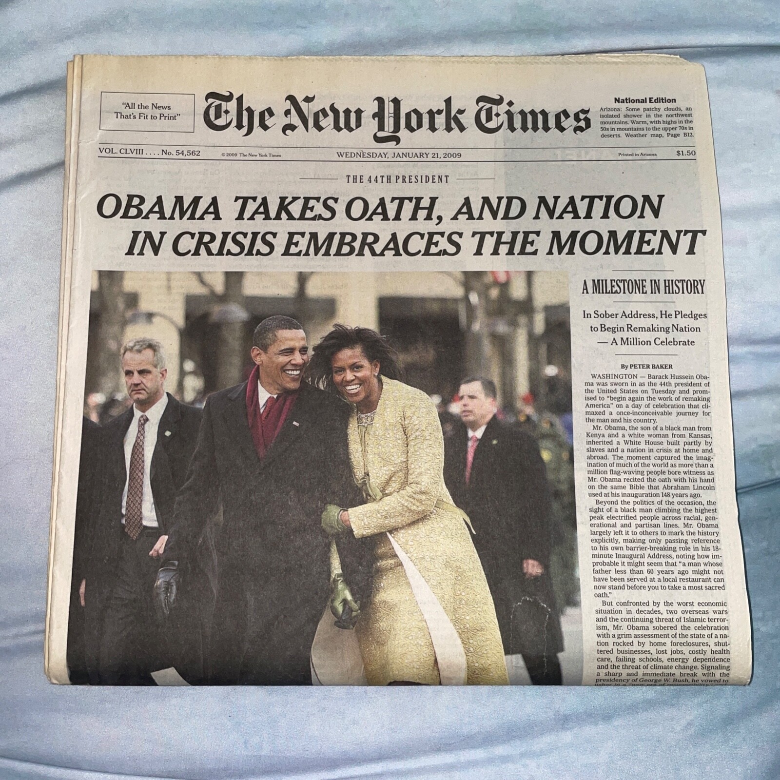 The New York Times Newspaper "OBAMA TAKES OATH" January 21, 2009 ...