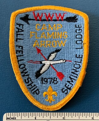 Vintage 1978 OA SEMINOLE LODGE 85 Fall Fellowship PATCH Camp Flaming ...