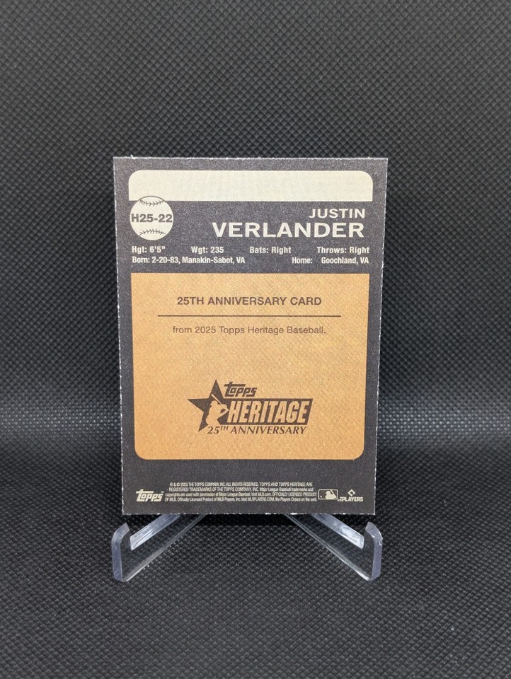 2025 Topps Heritage H25-22 Justin Verlander 25th Anniversary Silver San ...