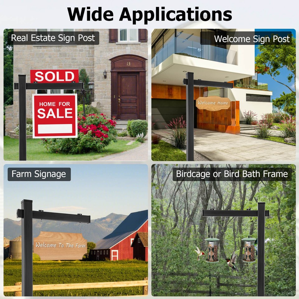 2PCS 6FT Realtor Yard Sign Post w/ Steel Stake for Garage Sale Rent ...