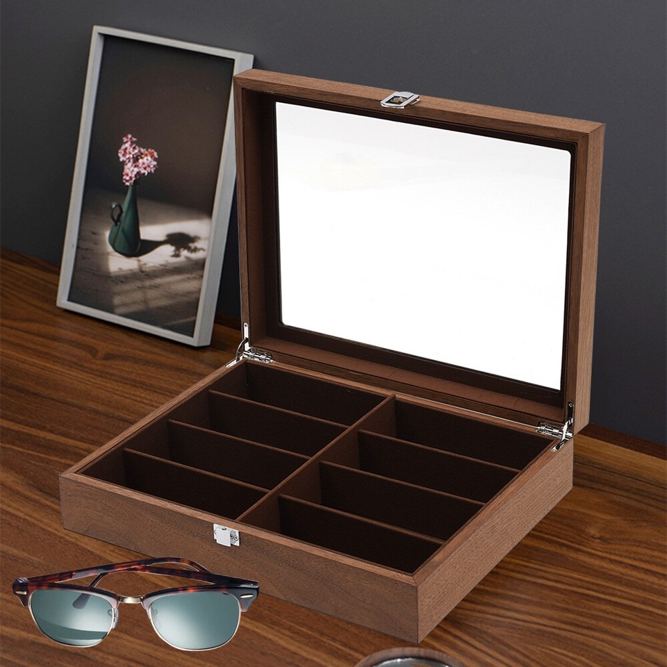 Eyeglass Sunglasses Organizer 8 Grid Glasses Display Wood Case ...