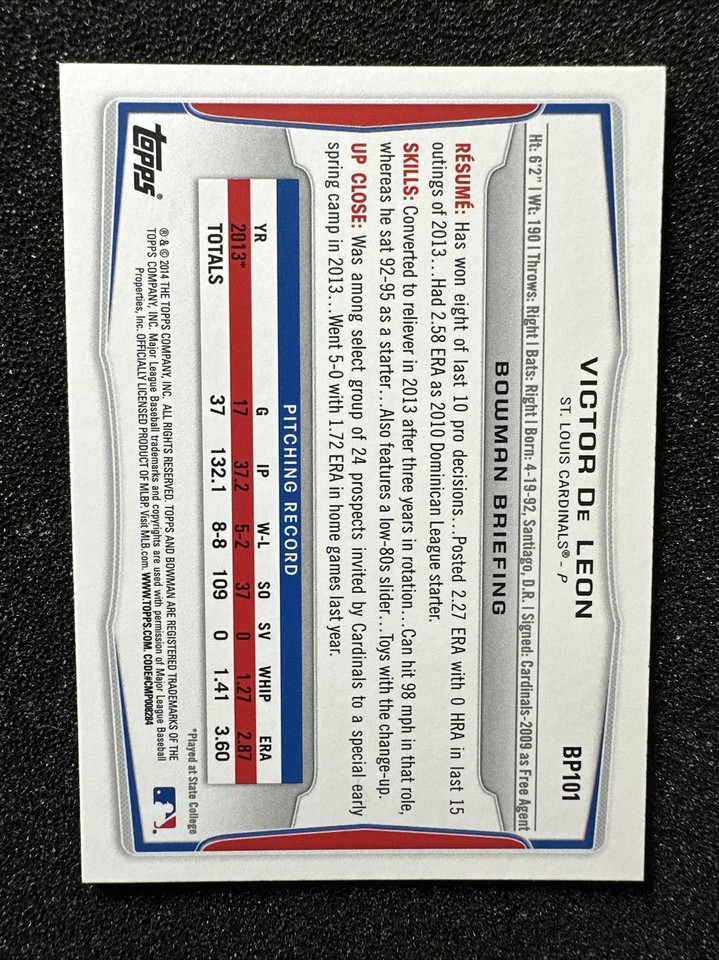 VICTOR DE LEON #BP101 2014 Bowman Baseball Prospects Rookie/Prospect ...