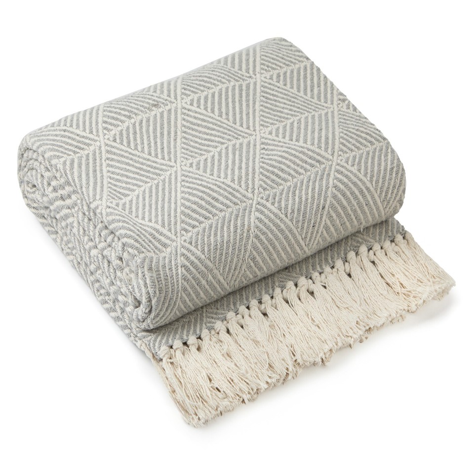 Throw Blanket for Sofas Couch Bed Runner Scandi Woven Soft Cotton Zahra ...