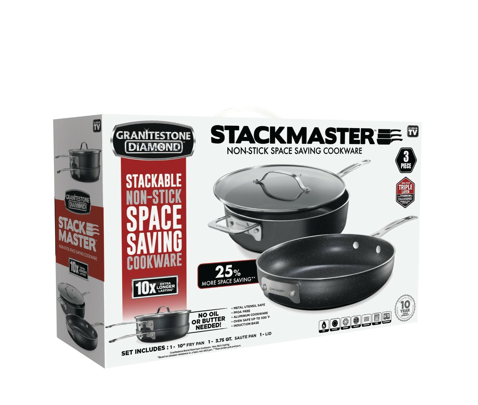 Granitestone 3 Piece Aluminum Nonstick Stackmaster Cookware Set with ...