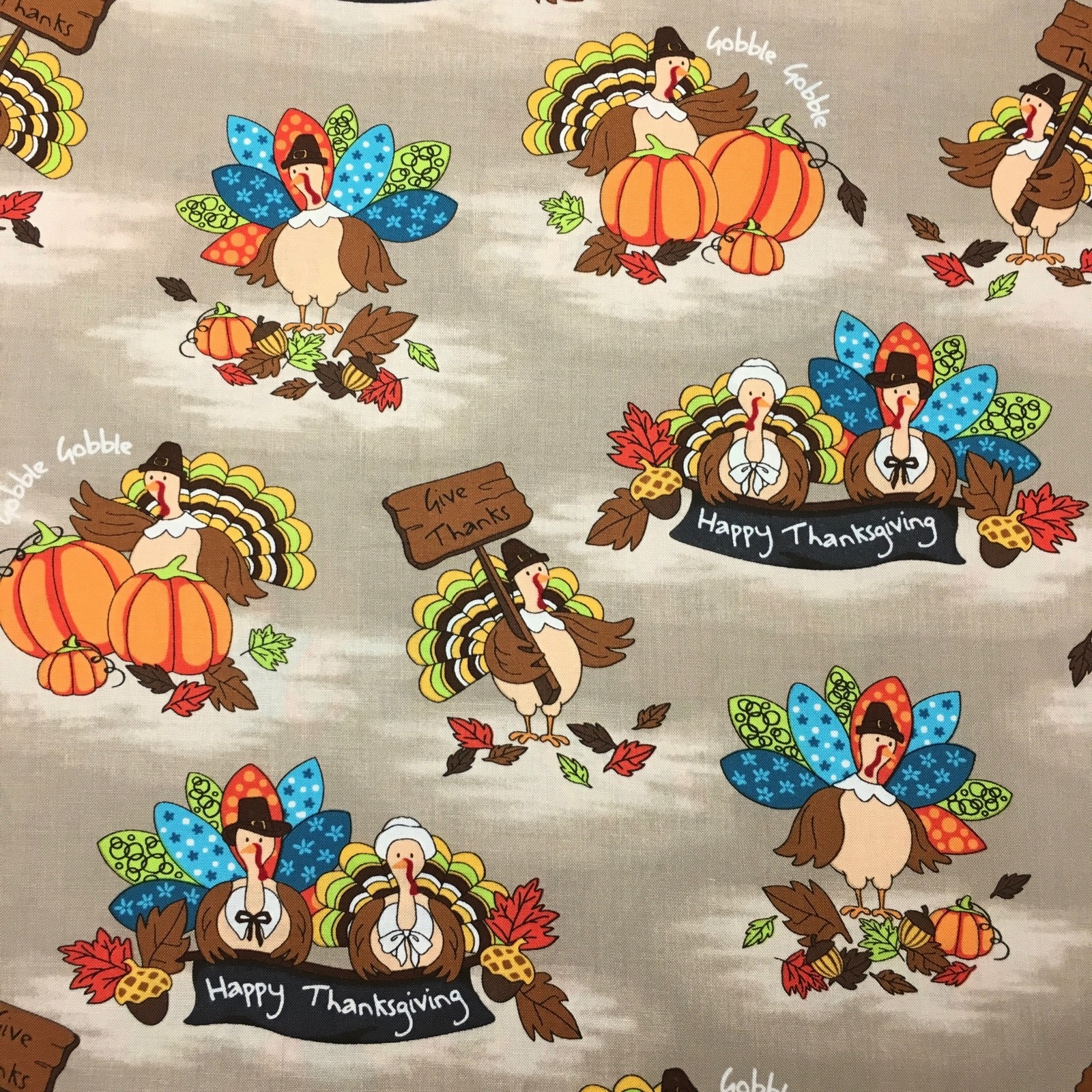 1/2 Metre CLEARANCE Thanksgiving Turkey Pumpkin Quilting Quilt Fabric ...