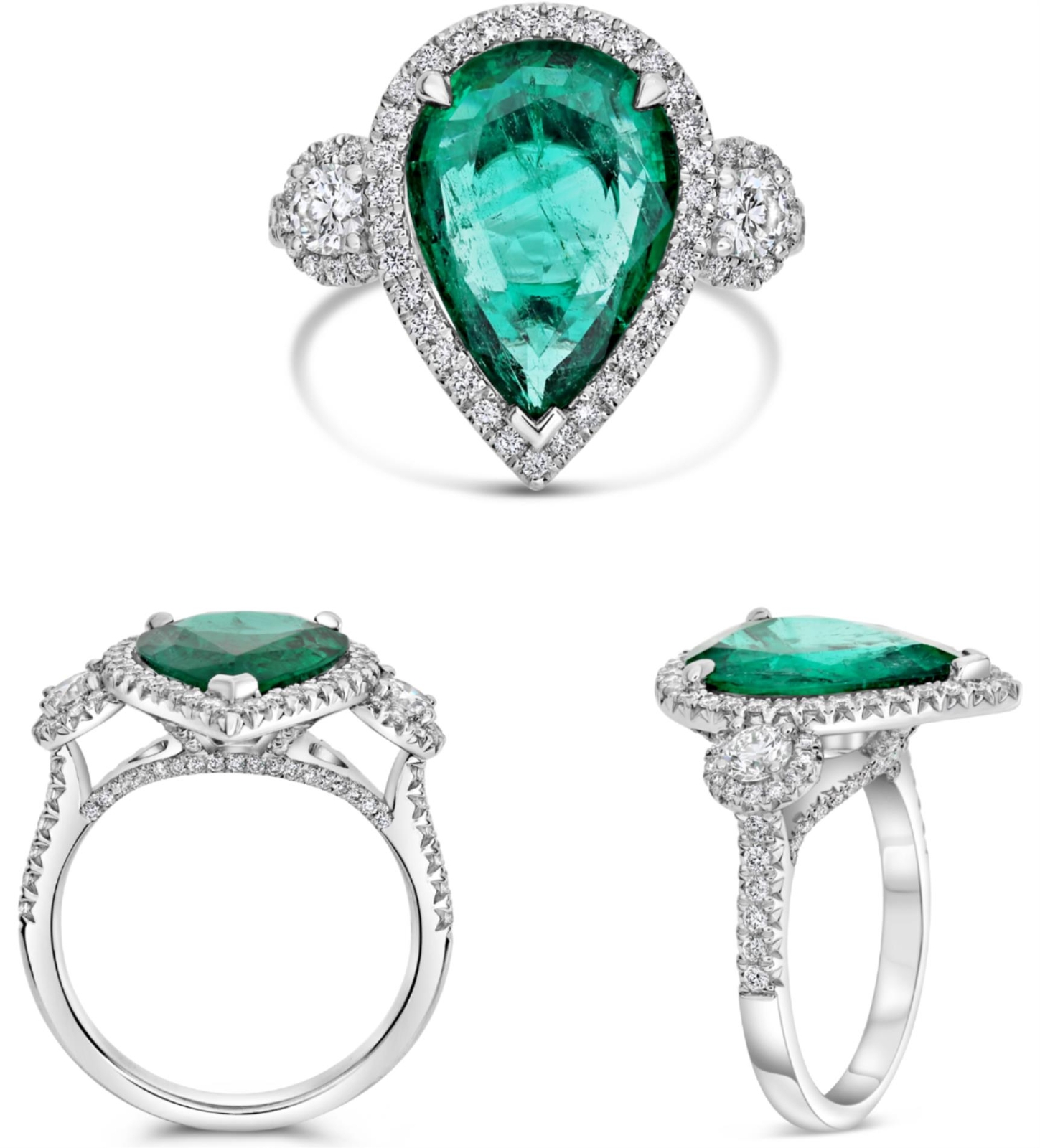 LARGE 4.73CT DIAMOND & AAA EMERALD PLATINUM PEAR SHAPE & ROUND ...