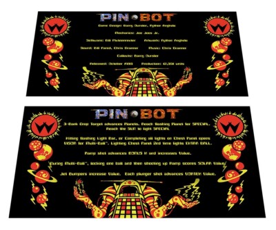 Williams Pinbot Pinball Custom Apron Instruction Cards | eBay