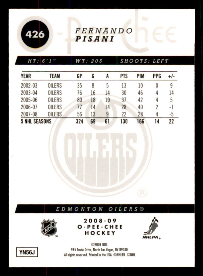 2008-09 O-Pee-Chee Metal #426 Fernando Pisani Edmonton Oilers | eBay
