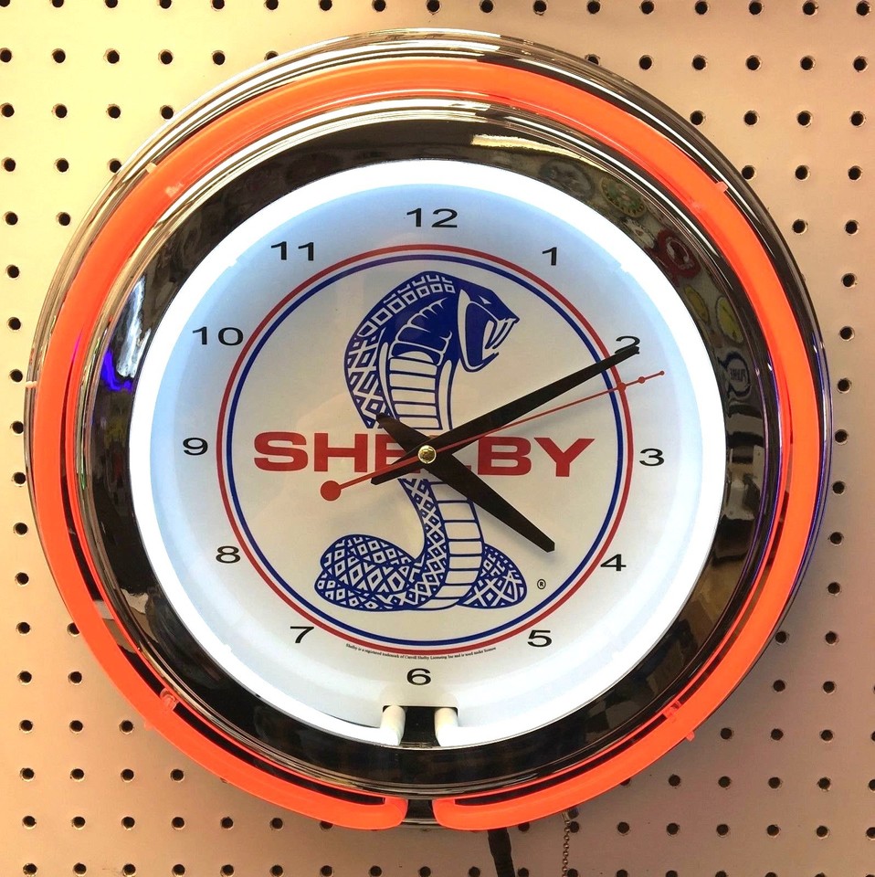 15" Red SHELBY Snake Double Neon Chrome Clock Cobra Mustang | eBay