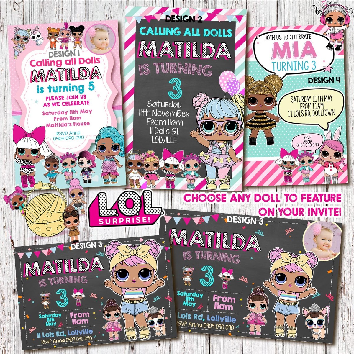 Doll Birthday Party Invitations Personalised LOL Surprise Dolls