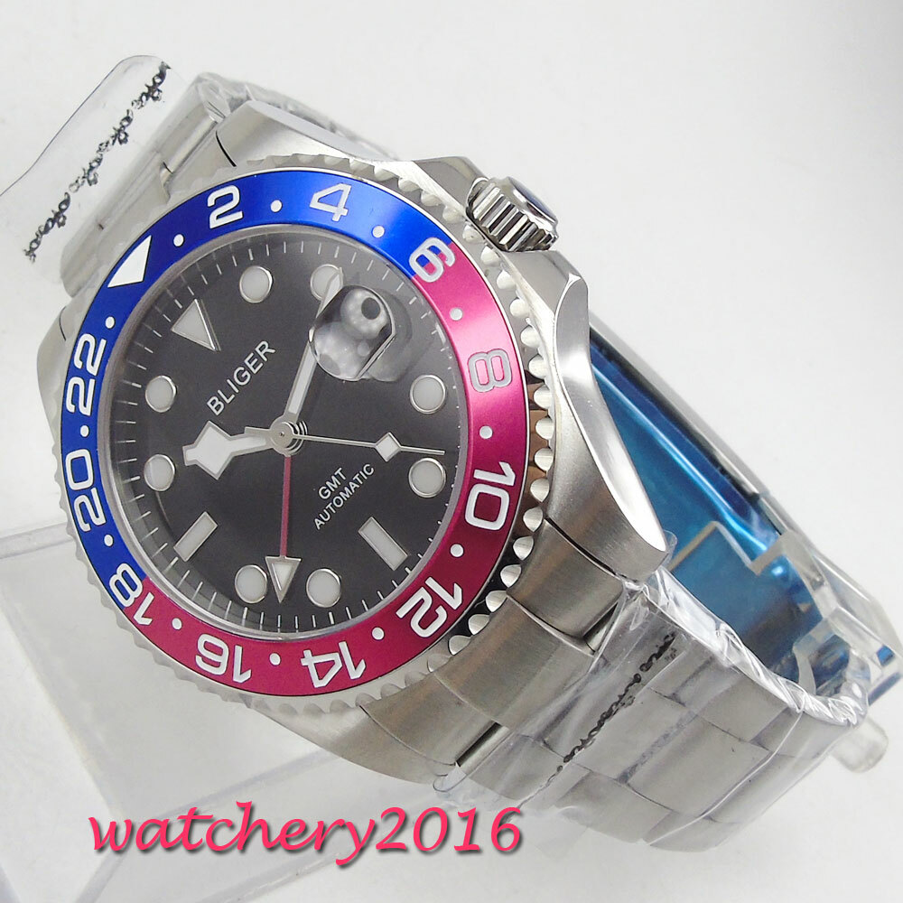 40mm Bliger Black Dial Sapphire Glass GMT Automatic movement men's ...
