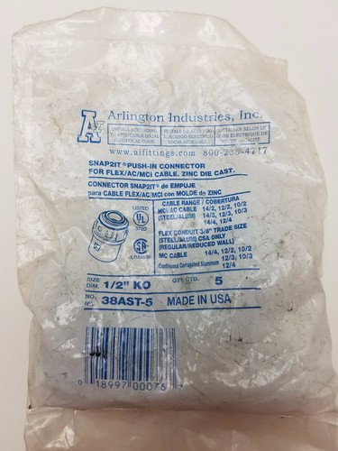 Arlington Industries Inc. 38AST-5 1/2" Snap2it Connector #7689 | eBay