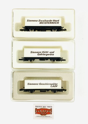 ZC139 - MARKLIN Z 8615 - LOT 3 PLATFORM WAGONS WITH "SIEMENS ...