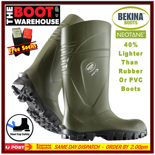 BEKINA 'StepLite X' GREEN Work Safety Gumboots Steel Toe Cap. 40% ...