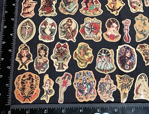 100 Stickers Retro Pinup Girl Sailor Sea Sexy Decals Tattoo Pirate Life ...