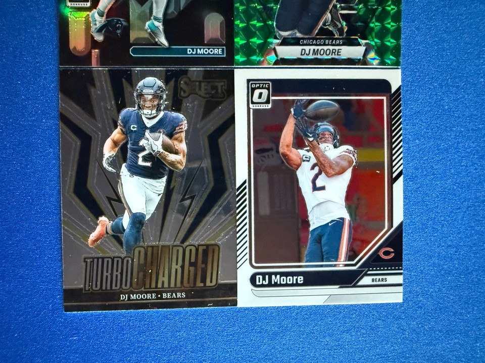 DJ Moore 4-card lot '23 Mosaic Green+'22 Optic Diamond Hands Holo+more ...