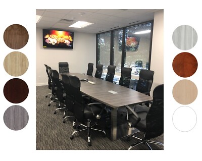 12 ft Modern Conference Table with Metal Legs and Grommets for Power in ...