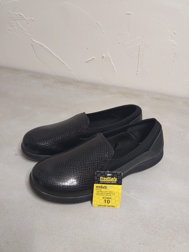 TredSafe Black Slip On Loafers Slip Resistant Shoes Women 10 Faux Croc ...