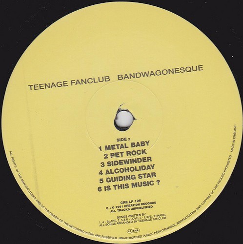 TEENAGE FANCLUB BANDWAGONESQUE 1991 LP w ORIGINAL INNER N MINT 1991 ...