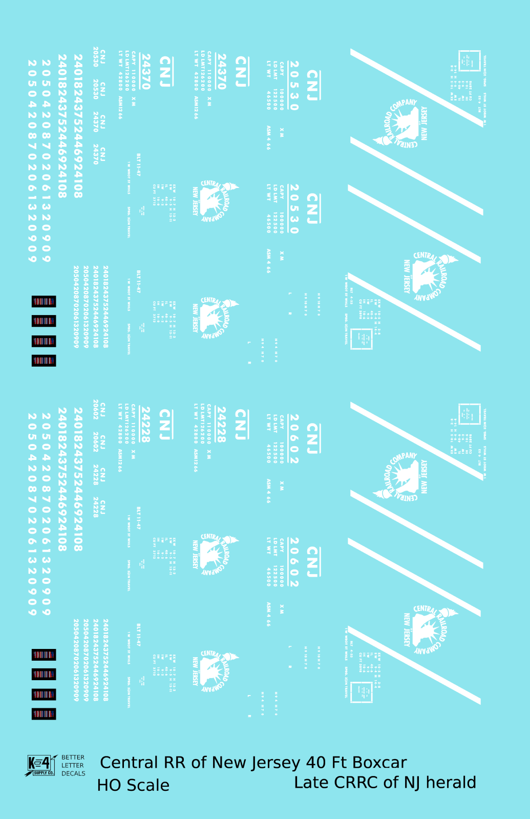 K4 HO Scale Decals Central Of New Jersey CNJ 40 Ft Steel Boxcar Late ...