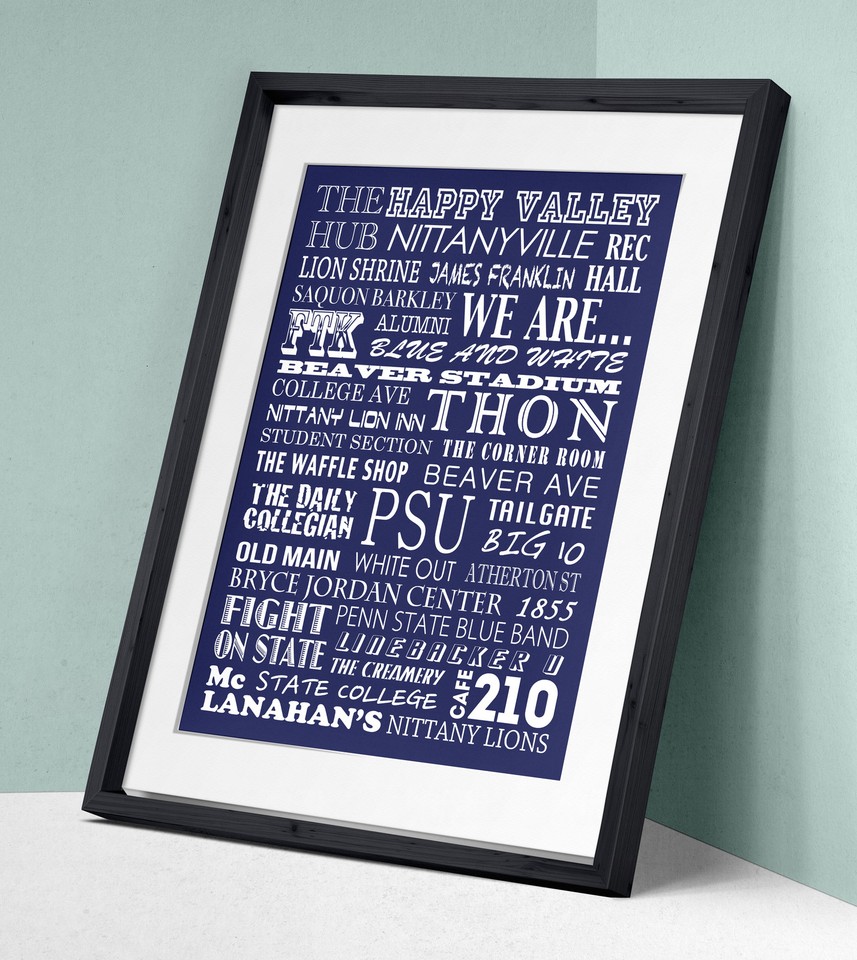 Penn State University Nittany Lions PSU Art Football Poster Joe Paterno ...