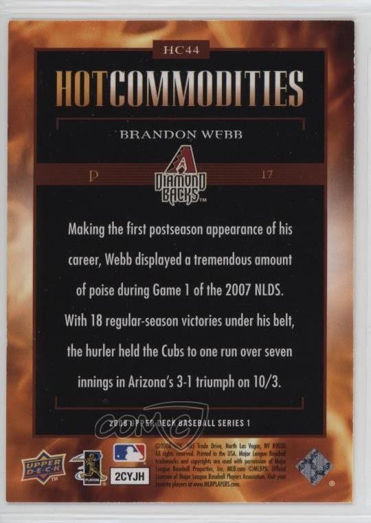 2008 Upper Deck Hot Commodities Brandon Webb #HC44 | eBay