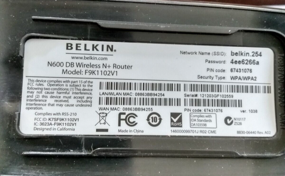 BELKIN - F9K1102V1 - N600 Dual Band Wi-Fi Router TESTED READ FAST ...