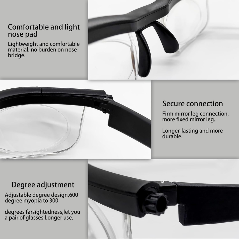 Dial Adjustable Glasses Variable Focus For Reading Distance Vision ...