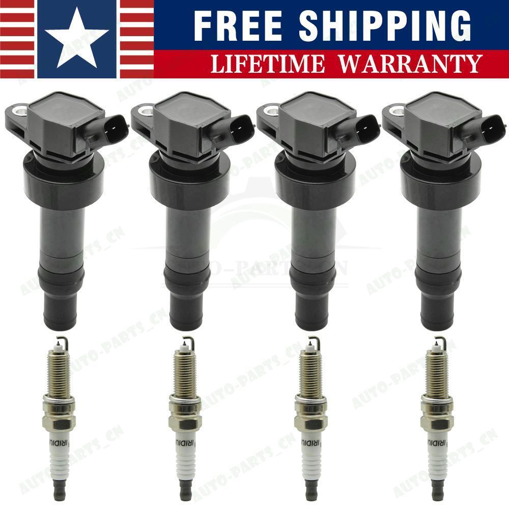 Set of 4 Ignition Coil UF652 & Spark Plug for Hyundai Accent Kia Rio ...