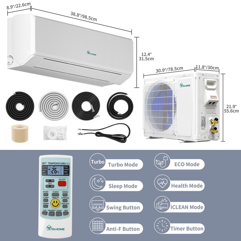 24000 BTU Mini Split Air Conditioner Heat Pump System 220V Up to 1500 ...