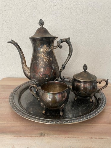 VINTAGE Leonard Silverplate 5 Pc. Tea Set Teapot, Lidded Sugar, Creamer ...