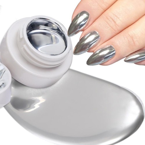Metal Metallic Mirror Silver Chrome Nail Art Nail Painted Gel Nail ...