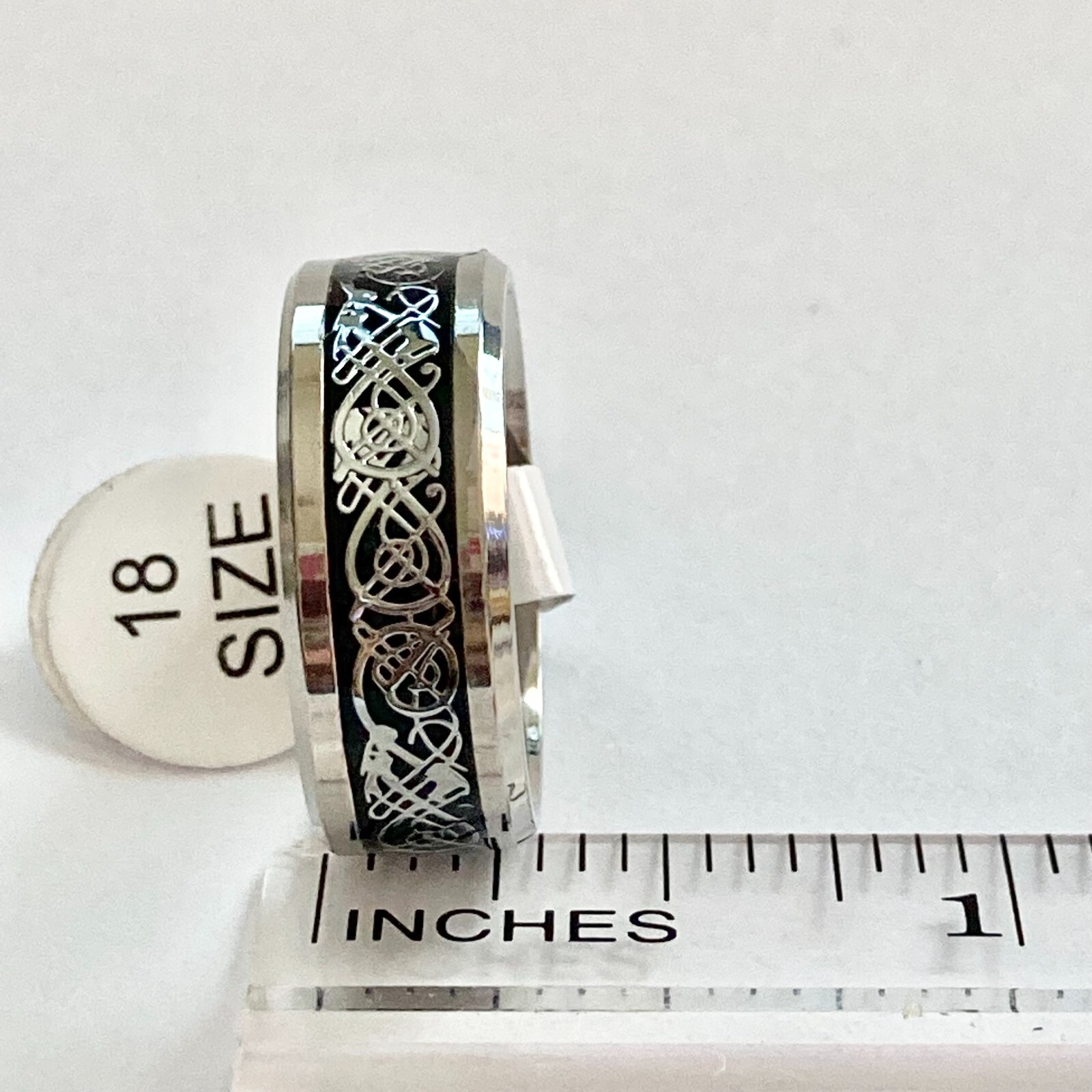 Stainless Steel Celtic Etched Band Ring Silver Tone Mens Women Size 12 ...