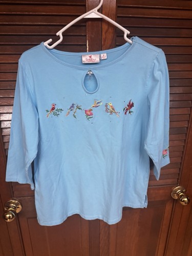 Vintage Woman's Quacker Factory Top Embroidered Birds W/Rhinestones ...