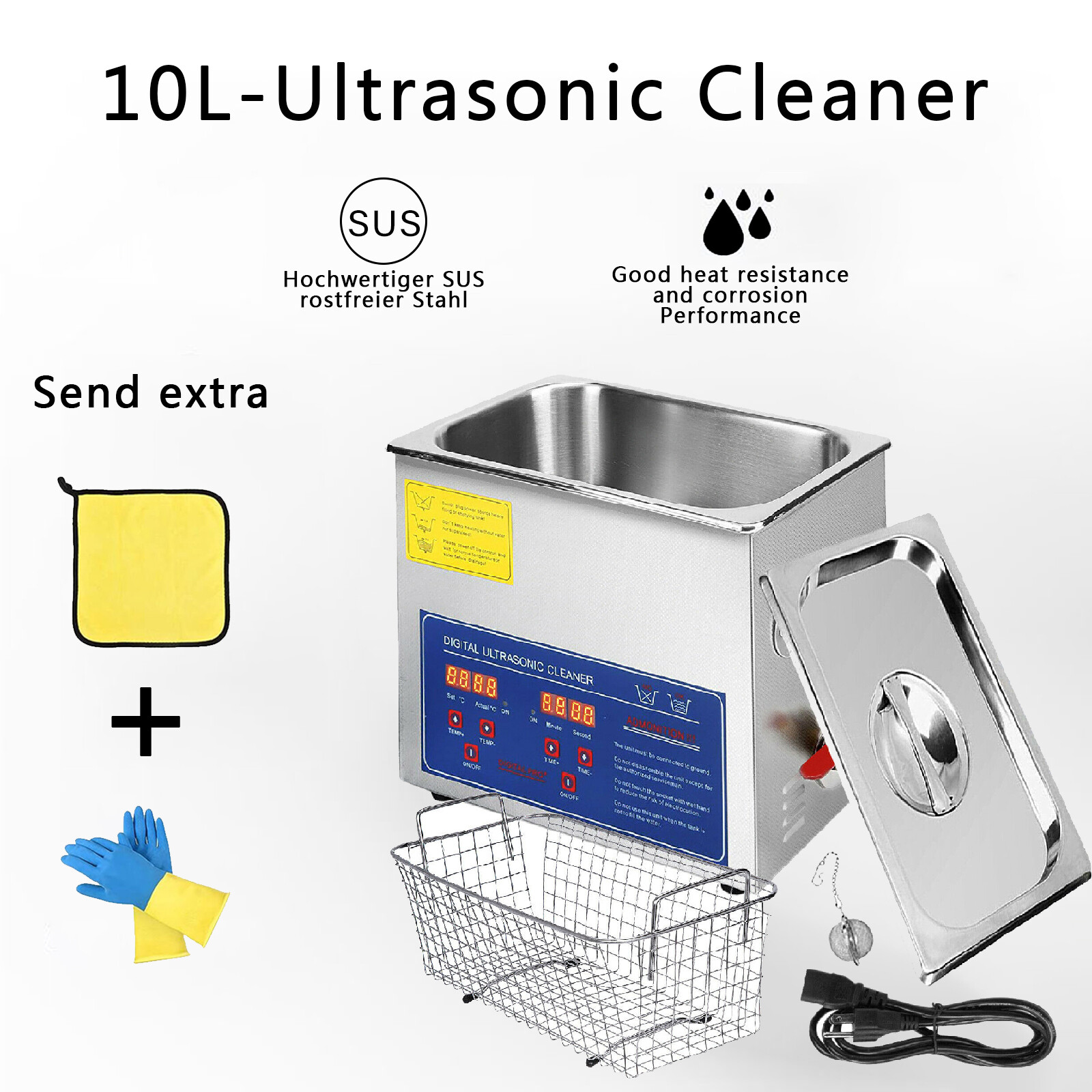 Commercial 10L Ultrasonic Cleaner w Timer Heating Machine Digital Sonic ...