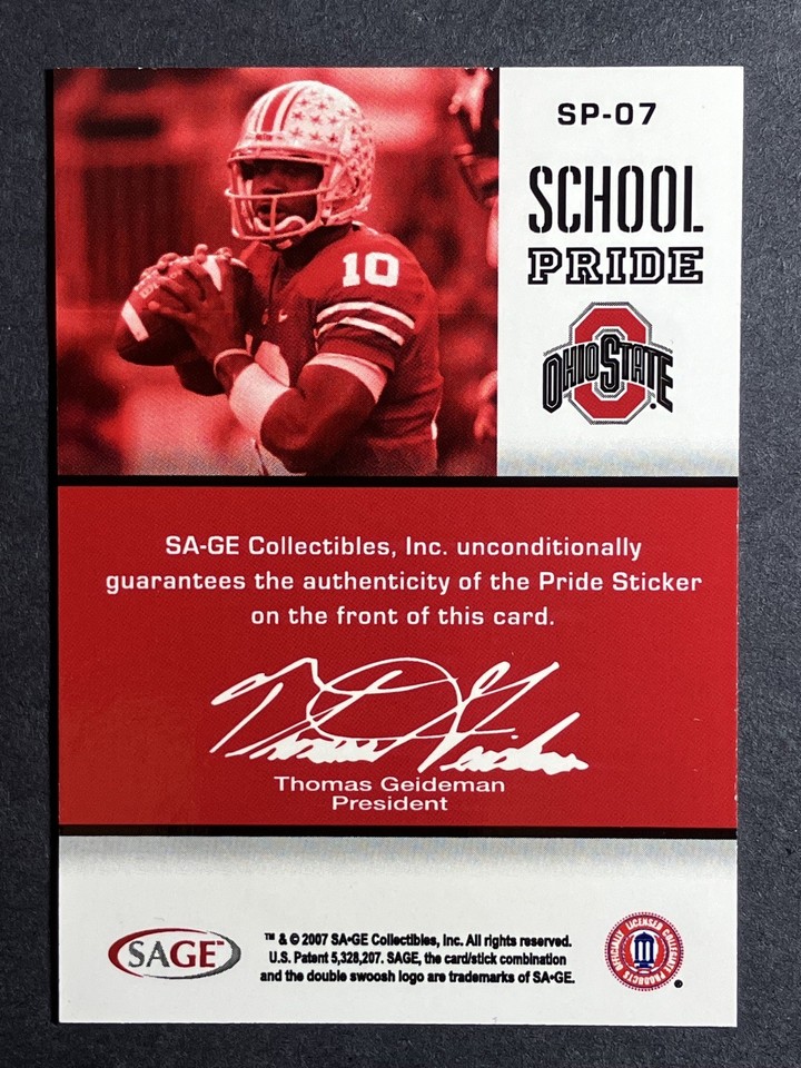 2007 Sage Aspire School Pride TROY SMITH Helmet Stickers RC Ohio State ...