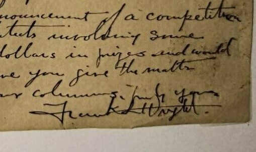 💥Frank Lloyd Wright -SIGNED - 1898 HAND WRITTEN LETTER and Stamped ...