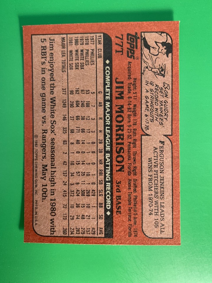 1982 Topps Jim Morrison #77T Pittsburgh Pirates | eBay