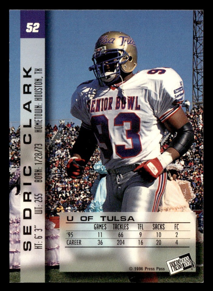 Sedric Clark 1996 Press Pass Paydirt Card #52 Tulsa Golden Hurricane | eBay