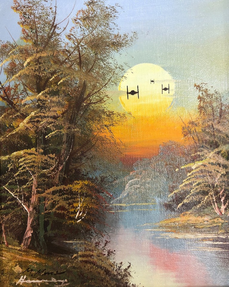 tie fighter sunset star wars fine art print poster upcycle thrift store ...