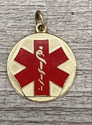 14K Yellow Gold Enamel Medical Alert Charm Tag Pendant 1" 3.88g | eBay