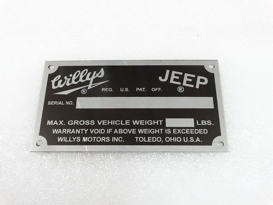 DATA PLATE FOR VINTAGE WILLYS JEEP FC-150 170 #V254-7 | eBay UK